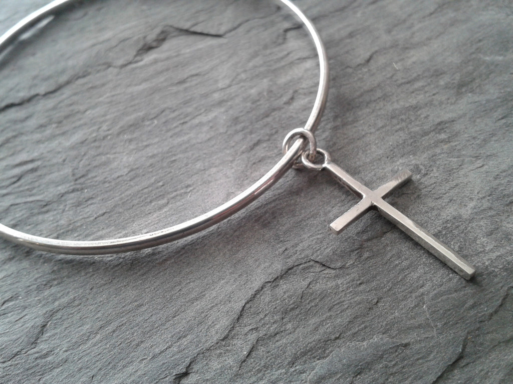 Sterling silver, cross bangle – hearts of brass