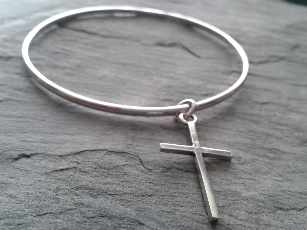 Sterling silver, cross bangle – hearts of brass