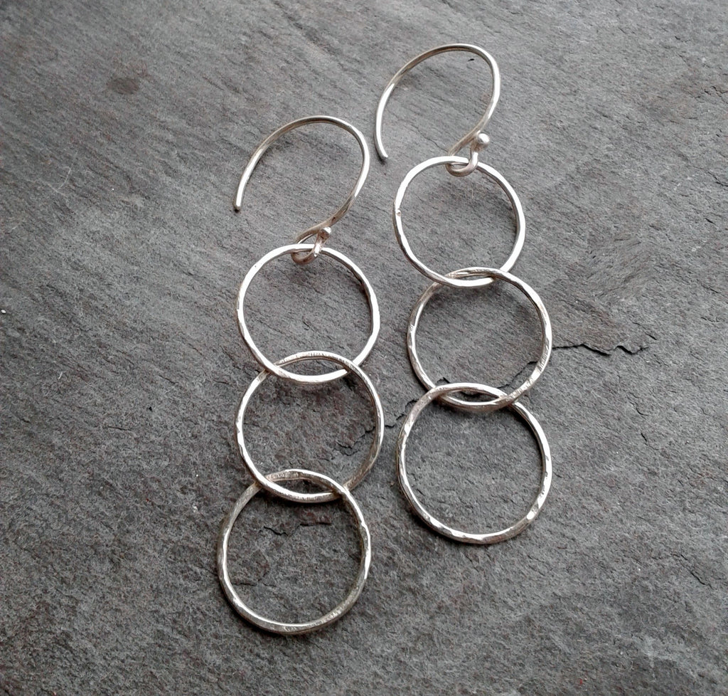 handmade sterling silver triple hoops – hearts of brass